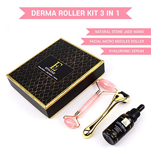 Luxury Derma Roller Jade Roller Professional Face Serum Kit - 3 In 1 ...