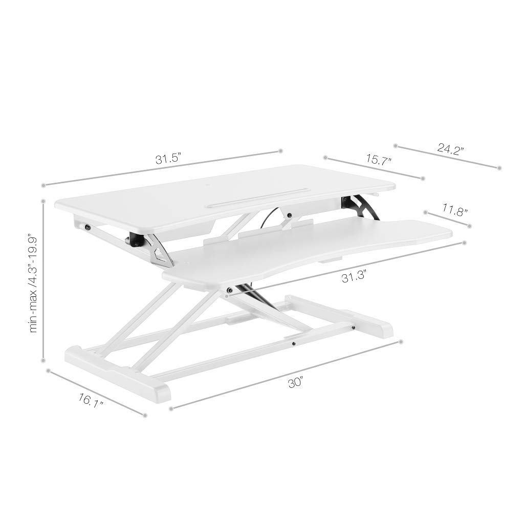 TechOrbits Standing Desk Converter - 32" Height Adjustable White Stand ...