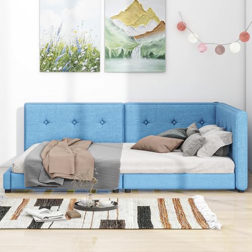 LUSPAZ Queen Size Linen Upholstered Daybed with USB Ports, Modern Style ...