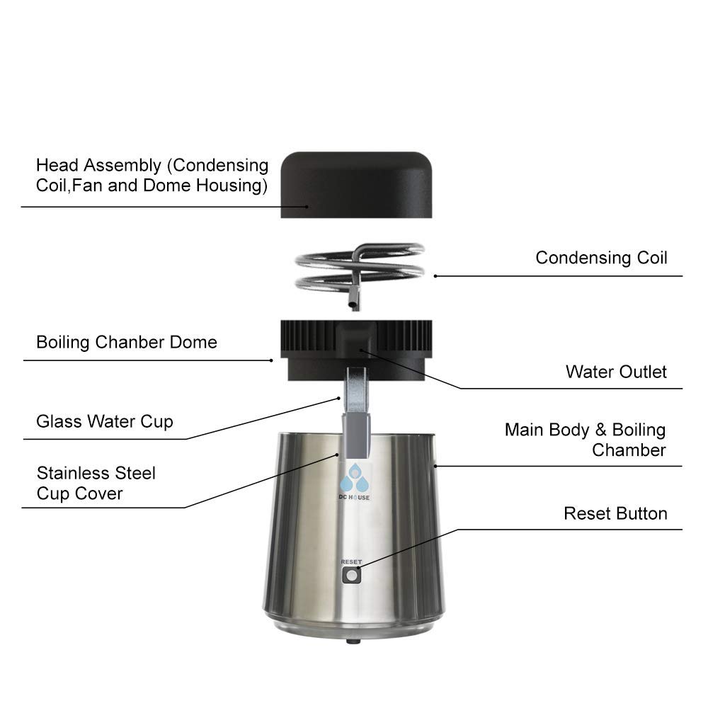 DCHOUSE 4 L Stainless Steel Water Distiller with Glass Nozzle Insert ...