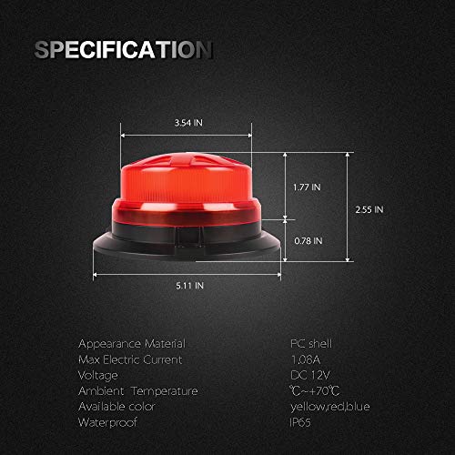 LED Strobe Light 12V-24V Red 12 LEDs Rotating Flashing Warning Safety ...