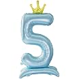 Amazon.com: 42 Inch Standing Blue Number 5 Balloons With Crown, 5th ...