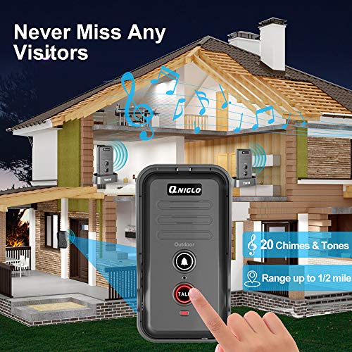 Wireless Doorbell, QNIGLO Portable IP55 Waterproof Wireless Intercom ...