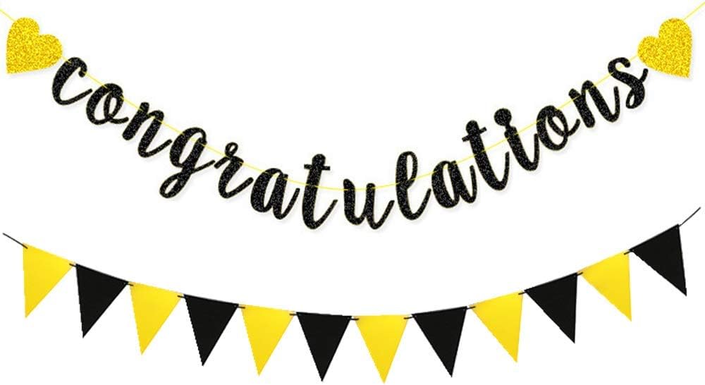 Senmaid Gold and Black Glitter Congratulations Graduation Banner ...