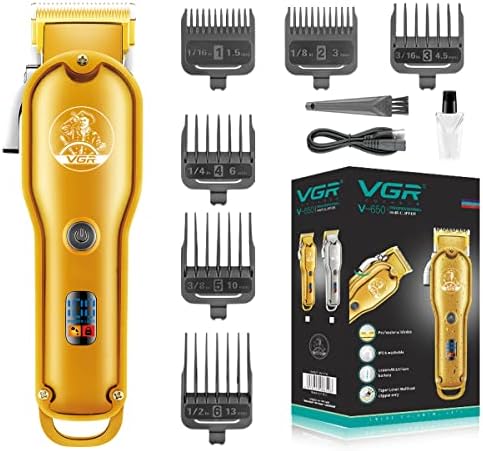 VGR V-650 Professional Hair Clipper with LED Display, Stainless Steel Blades, USB Charging cable ...