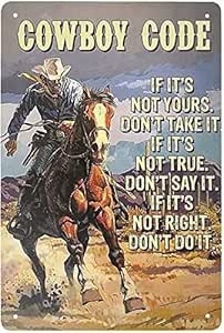 Amazon.com: Western Cowboy Knowledge Metal Tin Sign Cowboy Code Retro ...