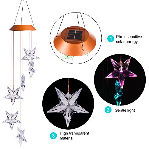 CXFF LED Solar Stars Wind Chimes Outdoor - Waterproof LED Changing ...