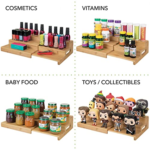 mDesign Bamboo Adjustable, Expandable Spice Rack Organizer with 3 ...