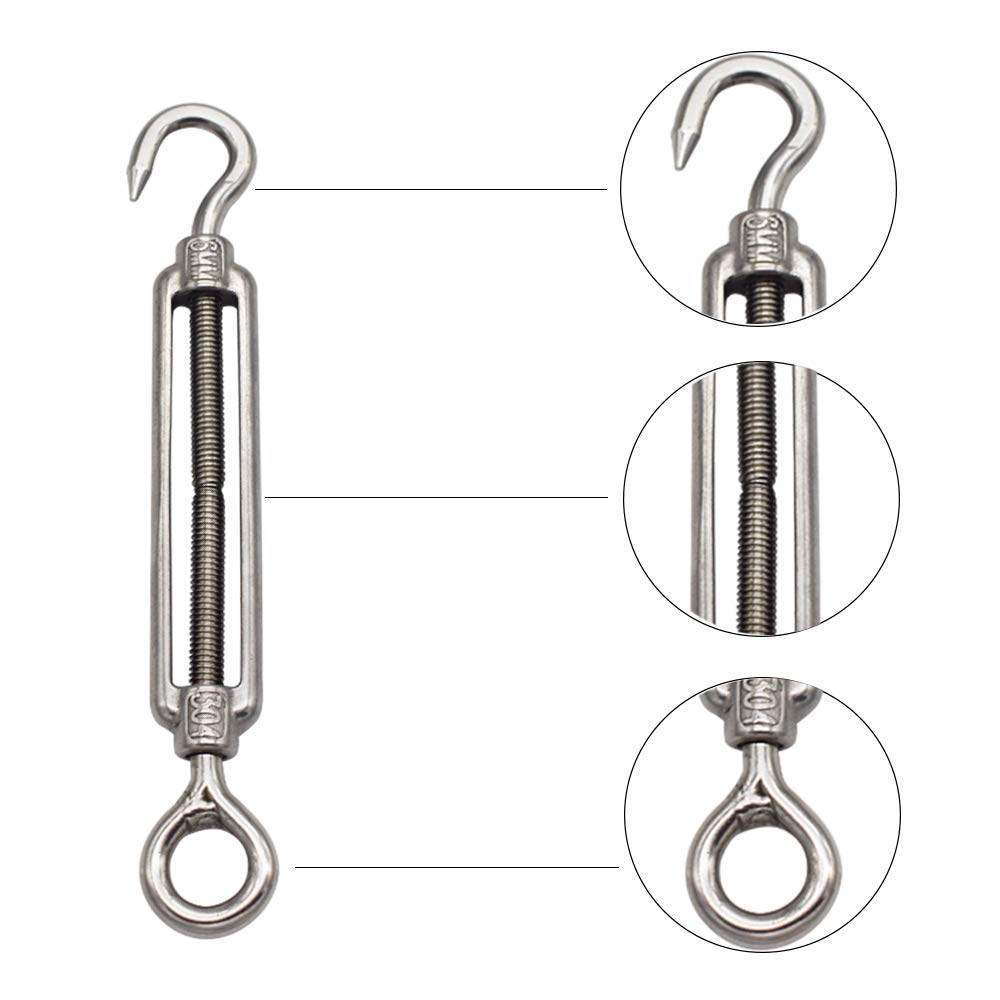 2 Packs M4 Turnbuckle 304 Stainless Steel Hook & Eye Light Duty Wire ...