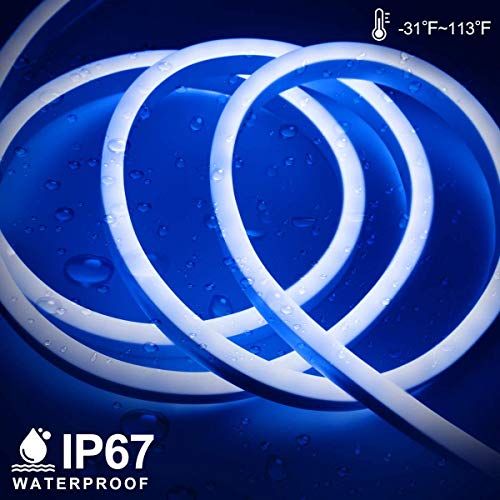 Brillihood LED Blue Neon Strip Lights, 50ft Flexible Rope Light, 120V ...