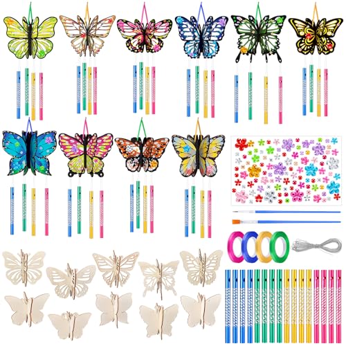 GlikCeil 128 Pcs Spring Butterfly Wind Chime Making Kit Make Your Own ...