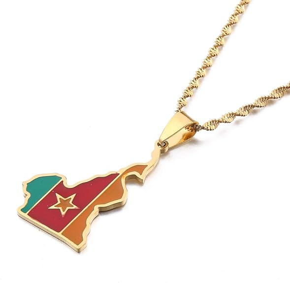 Amazon.com: Cameroon Map Flag Color Pendant Chain Necklaces Stainless ...