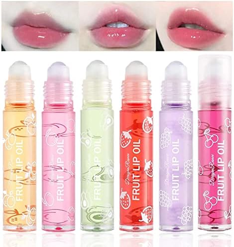 KASTWAVE 6 Pcs Lip Gloss Set, Transparent Fruit Flavored Lip Glow ...