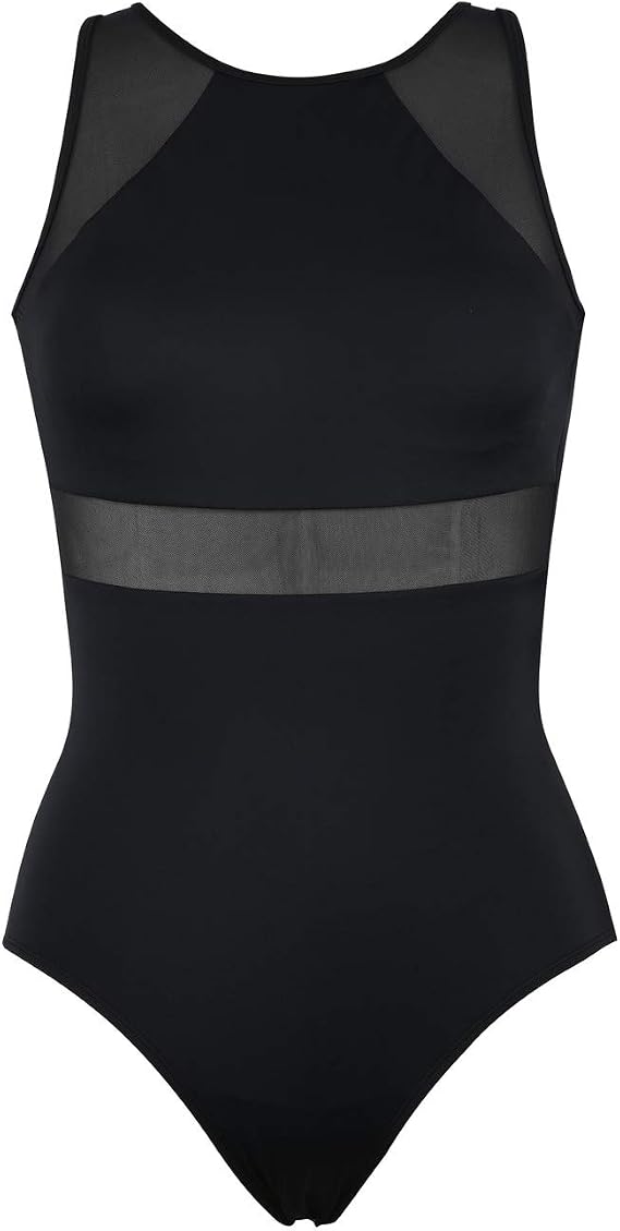 Hilor Damen Einteiler Badeanzüge High Neck Badeanzüge Mesh Einsatz ...