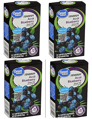 Great Value Energy Acai Blueberry Sugar-Free Drink Mix: 4 box count (40 ...
