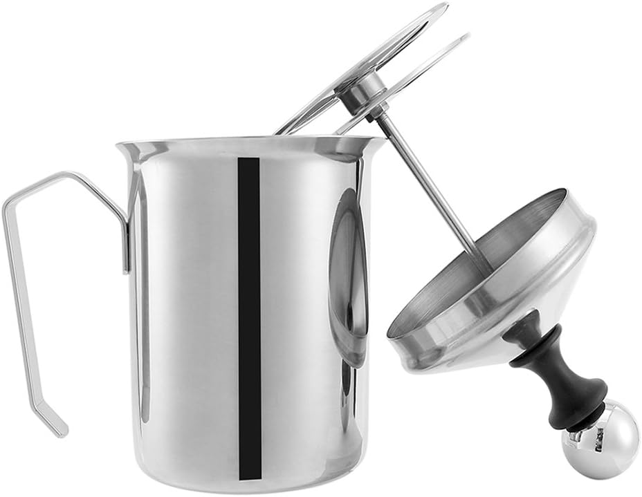 H-Min 500ML Stainless Steel Double Mesh Milk Frother, with Coffee Art ...