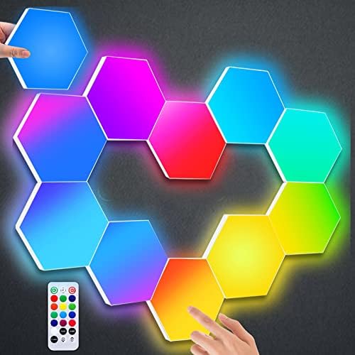 Hexagon LED Lights with Remote Control, Hexagon Wall Lights RGB Gaming ...