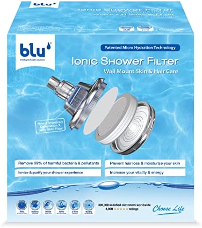 Blu Ionic Shower Filter - Skin & Haircare - Removes Chlorine & Harmful ...
