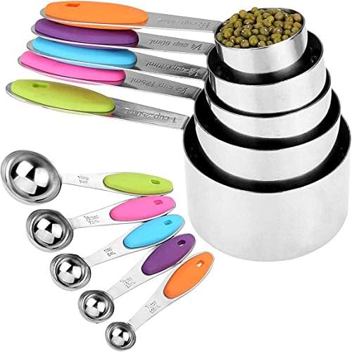 Stackable Measuring Cups & Spoons Set - 5 Cups + 5 Spoons - Stainless ...
