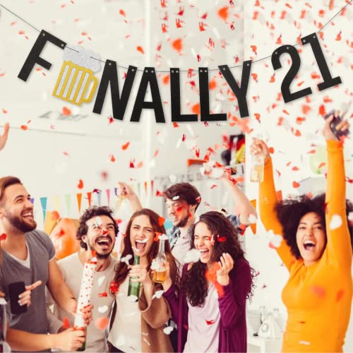 Party101 Finally 21 Banner - Black & Gold 21st Birthday Decorations ...