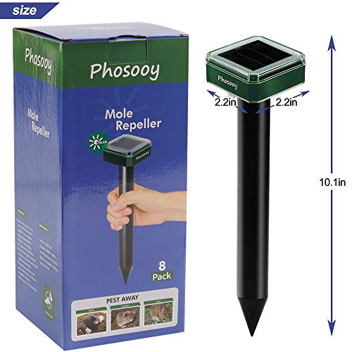 Phosooy Solar Mole Repellent Stakes, 4 Pack Solar Powered Ultrasonic ...