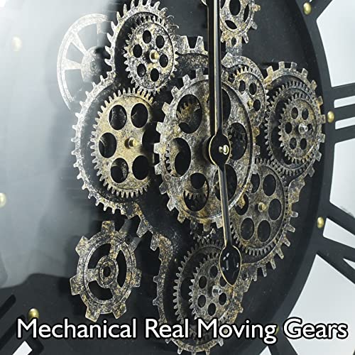 27" Large Farmhouse Wood Wall Clock with Real Moving Gears, Oversized ...