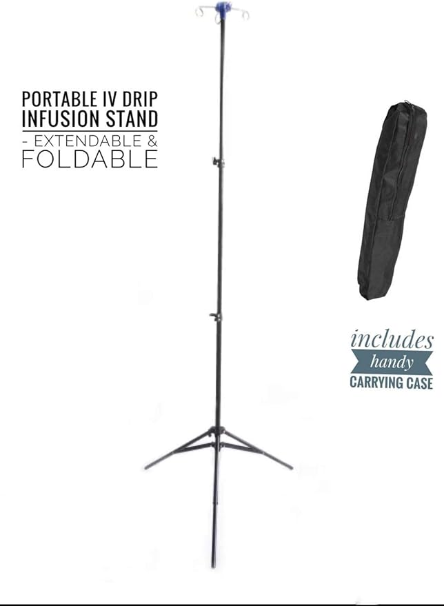 4 Hook Portable IV Drip Bag Stand and Case - Foldable, Professional ...