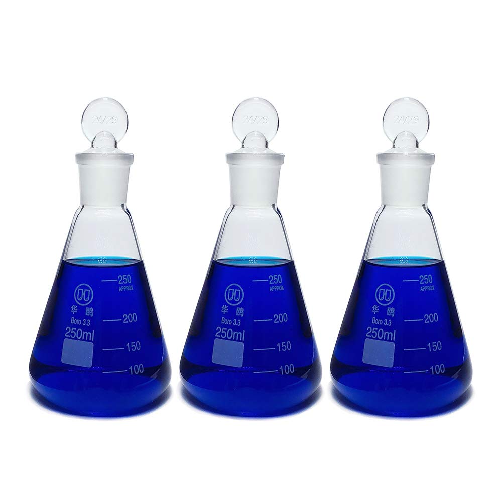250ml Glass Erlenmeyer Flask Set 3pcs Laboratory Glassware Flask Glass ...