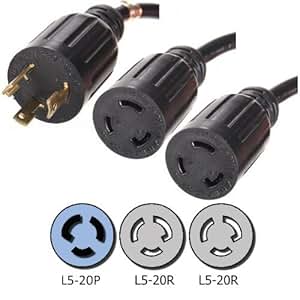 Amazon.com: NEMA L5-20P to 2x L5-20R Y Splitter Cord - 10 Foot, 20A ...