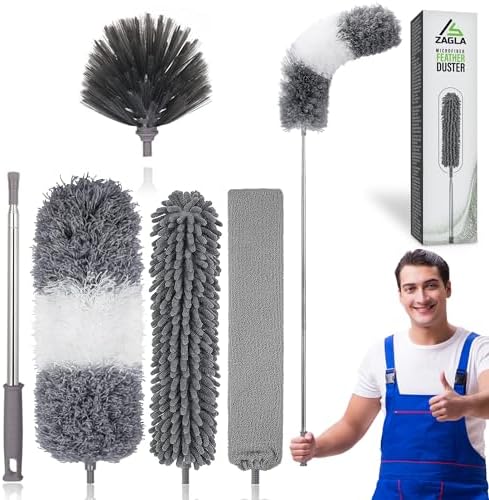 5-Piece Microfiber Feather Duster with Extendable Pole - Removable and ...
