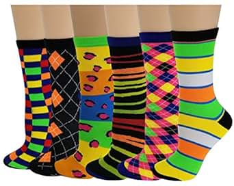 Differenttouch 6 Pairs Women's Fancy Design Multi Color Novelty Crew ...