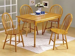 Amazon.com - 5pc Oak Finish Wood Dining Table & 4 Windsor Chairs Set ...