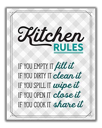 Amazon.com: Teal Blue Retro Kitchen Rules Wall Art Print - 8x10 ...