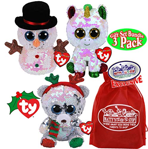 TY Beanie Boos Flippables Sequin Mistletoe (Bear), Melty (Snowman ...