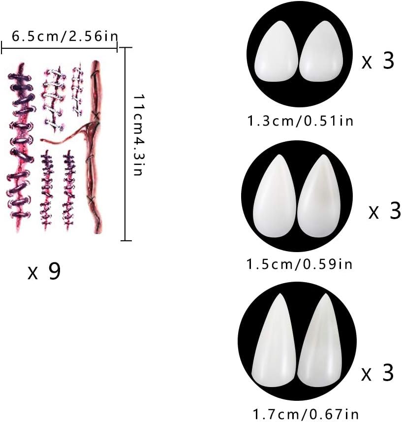 UOWAN 9 Pairs Vampire Teeth Fangs Dentures Fake Teeth Scars Tattoos ...