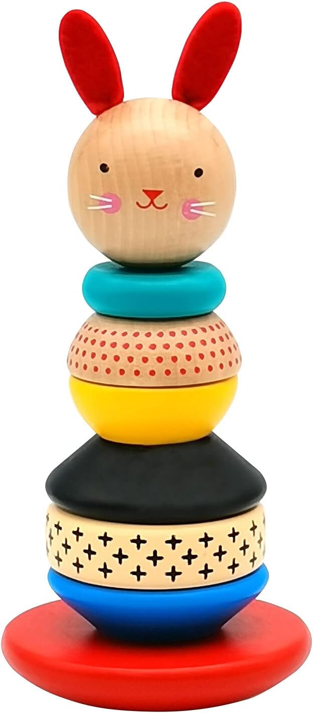 Euyecety Stacking Tower Wooden Toy from 1 Year, Motor Skills Toy Baby ...