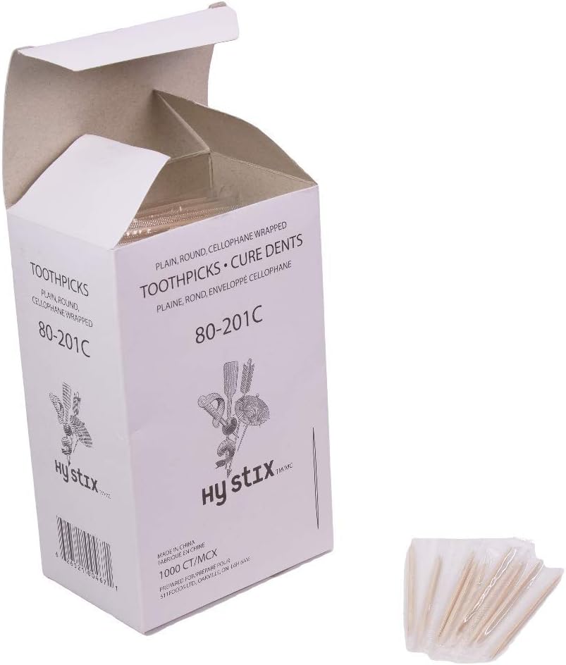 Hy Stix Plain Round Cellophane Individually Wrapped Toothpicks (1000 ...