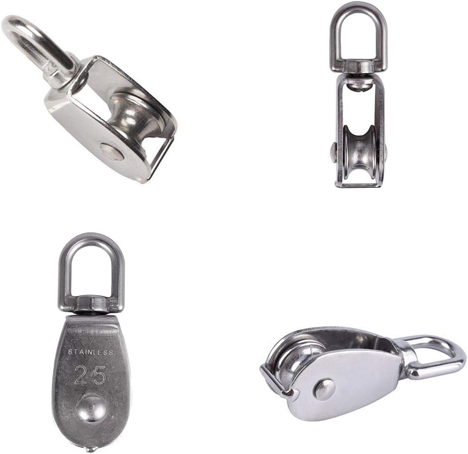 4 Pack Single Pulley Block SUNSHINETEK 25mm Single Pulley Wheel Silver ...