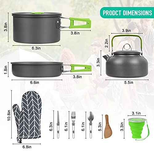 Camping cooking set, camping cookware stove set, 18pcs camping pot pan ...