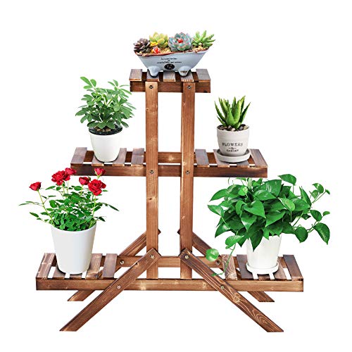 Liusin Wooden Plant Stand Flower Shelf 5 Tier Pot Shelves Rack Multiple ...