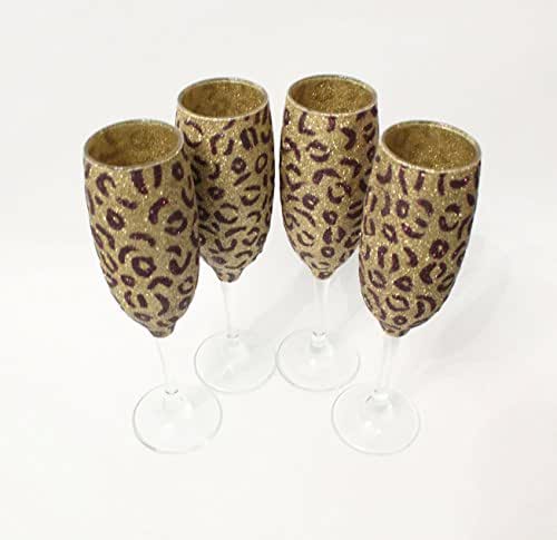 Amazon.com: Glitter Top Champagne Flute Set - Gold Leopard Print ...