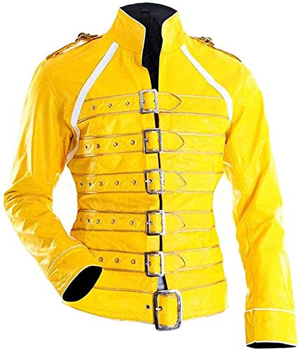 Men’s Freddie Cosplay Belted Mercury Pop Star Yellow Band Rock Singer ...