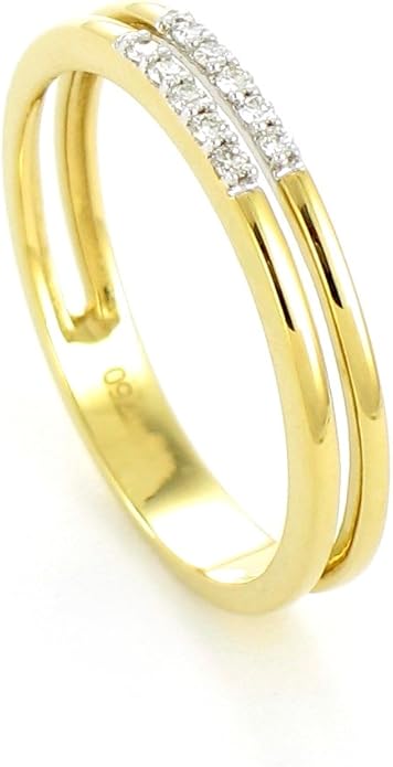 Bague double anneau or jaune 375/00 et diamants: Amazon.fr: Bijoux