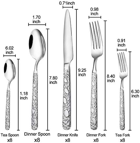 Silverware Set for 8, 40-Piece Hammered Flatware Cutlery Set, 18/10 ...