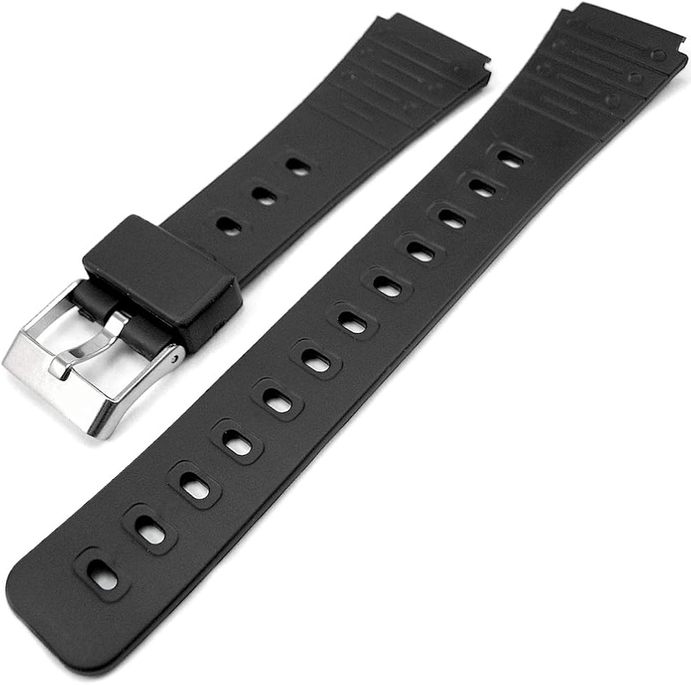 Black Rubber Watch Strap Compatible with Casio 18mm (21mm Overall Width ...