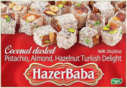HazerBaba Turkish Delight Sweets with Mixed Nuts and Coconut, 250 grams ...