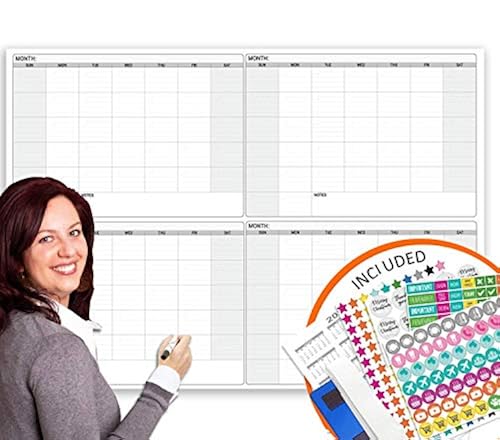 Dry Erase Four Month Laminated Jumbo Wall Calendar, 46" x 63", Huge ...
