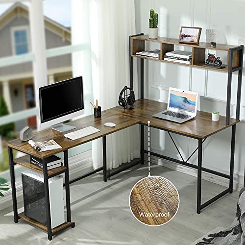 Sedeta 70 Inch Reversible L-Shaped Desk with Storage Shelves ...