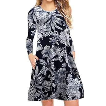 YISHIWEI Women's Sleeveless Loose Casual Swing T-Shirt Dresses with ...