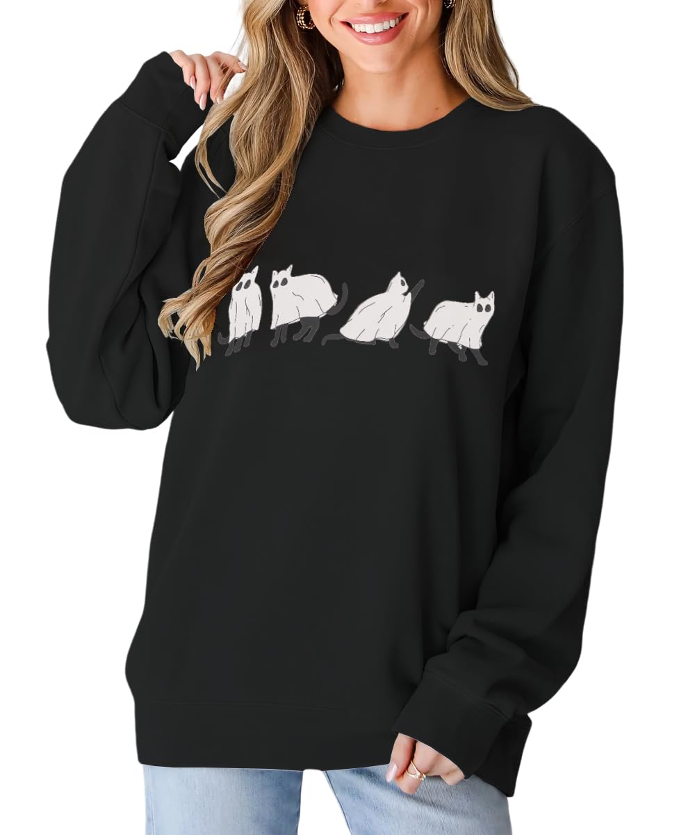 xl----CM C&M WODRO Womens Halloween Sweatshirt Black Cat Shirt Fall Outfits Long Sleeve Pullover ...